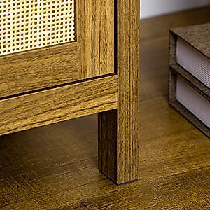 HOMCOM Rustic Bookshelf with Cabinet & Rattan, Tall Bookshelf Library, Wooden Bookcase with Doors and Shelves, Study Living Room Home Office, Walnut