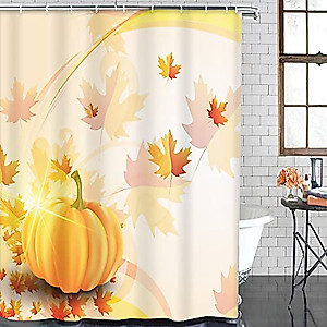 Pumpkin Bathroom Sets with Shower Curtain and Rugs and Accessories,Pumpkin Halloween Shower Curtain Sets,Autumn Leaf Shower Curtains for The Bathroom,Fall Bathroom Decor 4 Pcs