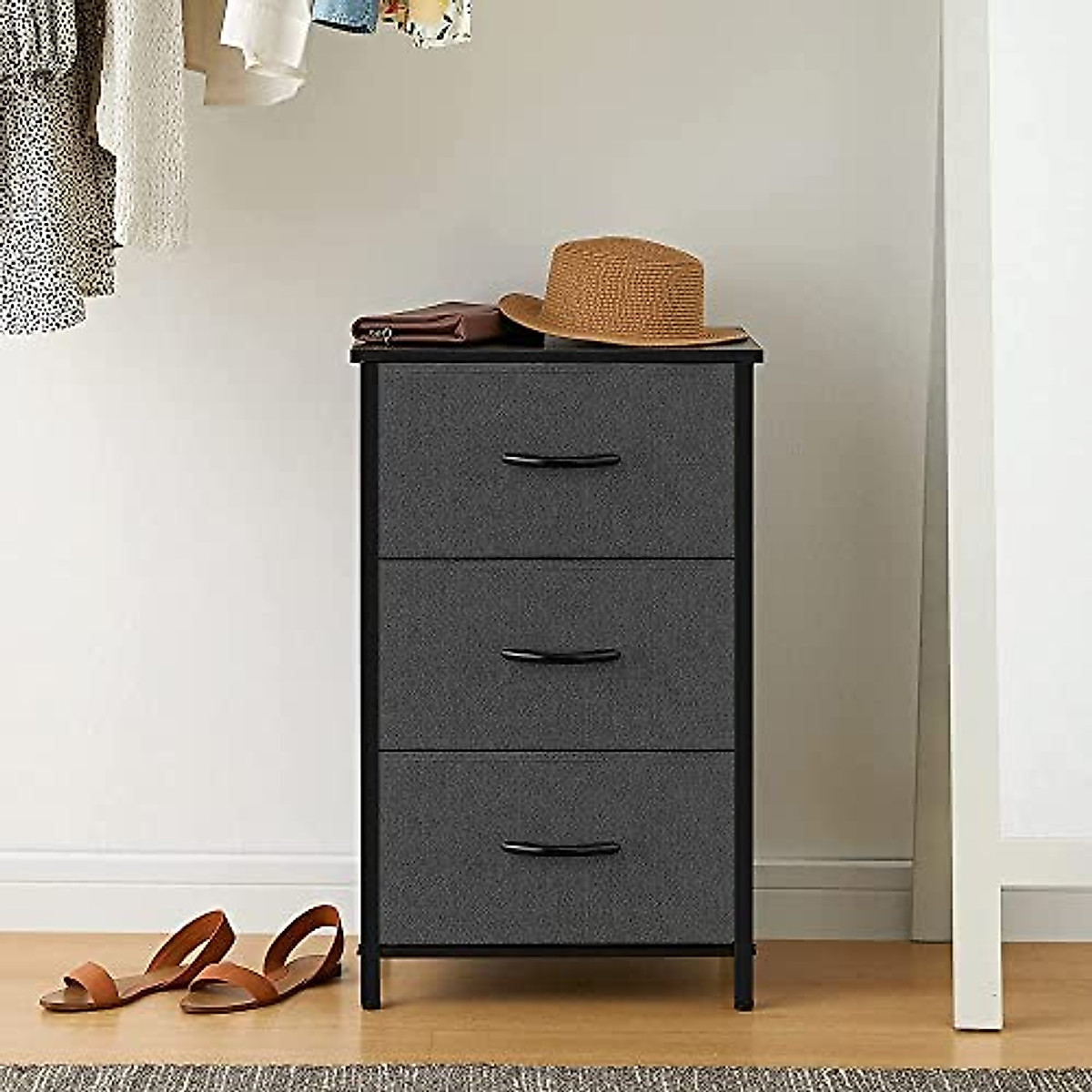 AZL1 Life Concept, 3 Drawers Fabric Dresser Storage Tower, Organizer Unit for Bedroom, Closet, Entryway, Hallway - Dark Grey