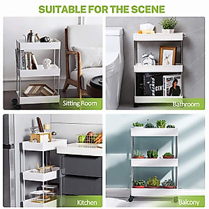 KPX Bathroom Rolling Storage Cart with Wheels Kitchen Utility Cart Casters Mobile Laundry Organizer Shelves for Room Organizers, Make Up, Home School, Dorm Room Office Essentials (3-Tier, White)