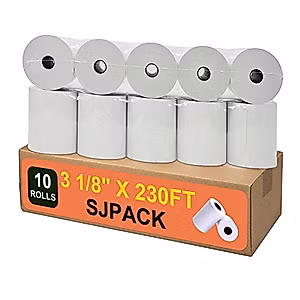 SJPACK Thermal Paper 3 1/8 x 230ft Pos Receipt Paper, 10 Rolls Cash Register Roll TM-T88 T-20 T-90 SRP-350 370