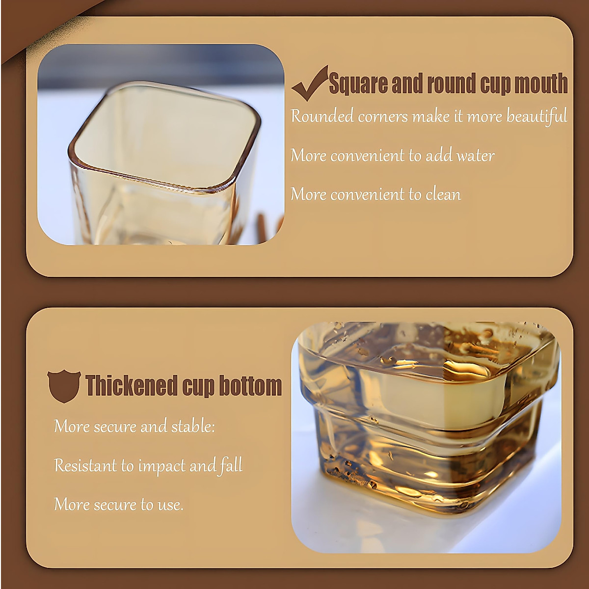 YULUDZSW Thick Wall Insulated Glass Cups With Lids Leather Case And Straws, Coffee Cup, Iced Tea Cup, For Beer, Cocktail, Coffee,Milk, Fruit And Vegetable Drinks, Etc.(Amber/16 oz)