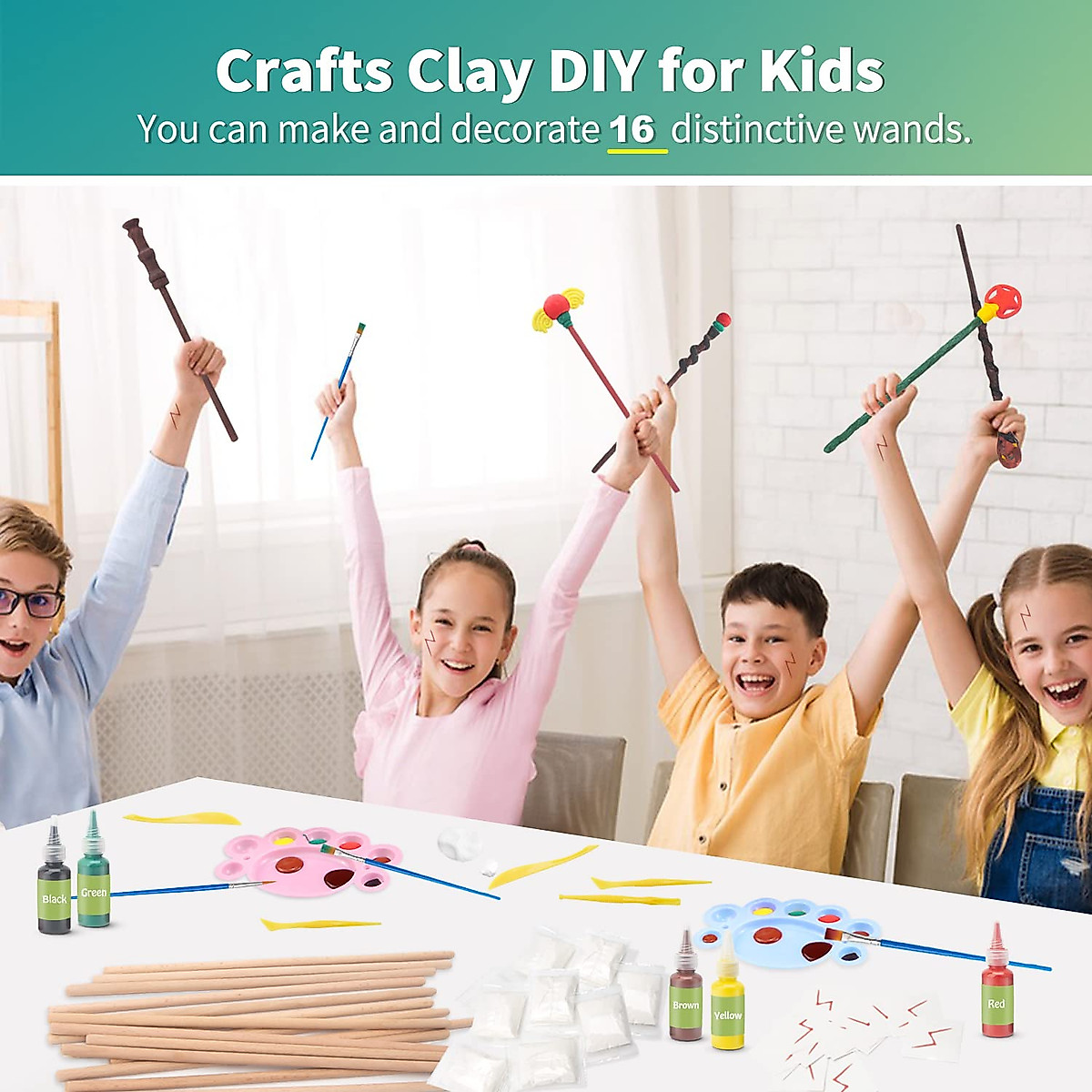 YoHold Magic Wand Making Kit, Wizard DIY Craft Painting Set,DIY Wand Making,Lightning Bolt Tattoo for Halloween Supplies,Kids Gift,Cosplay/Birthday Party Decor,School Student Activities-67pcs in All