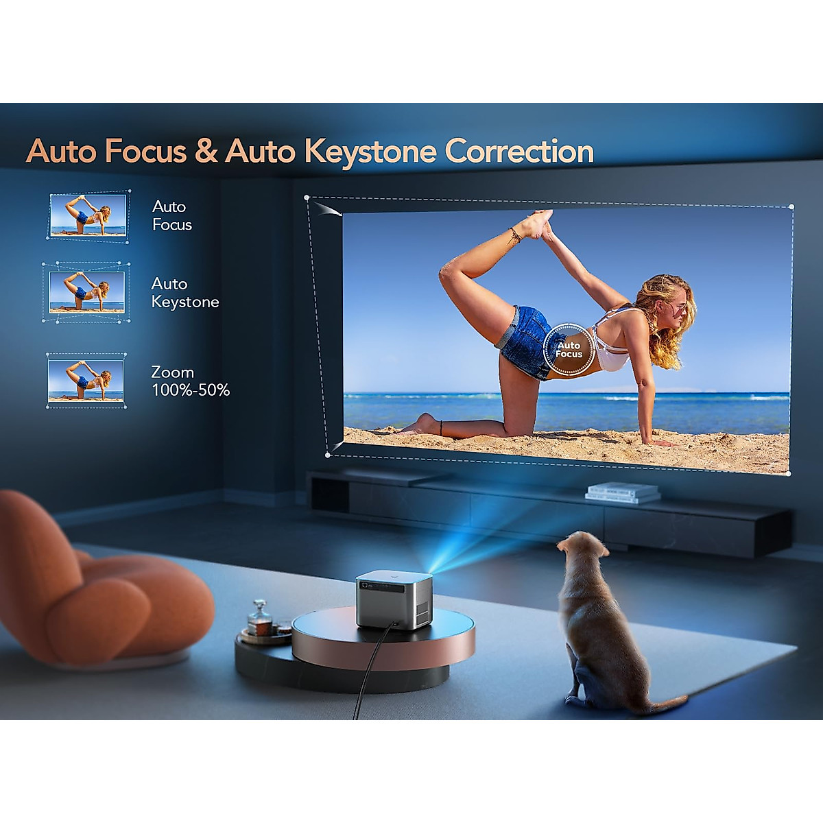 [Auto Focus/Keystone] TOPTRO X7 Android TV Projector with WiFi and Bluetooth, Smart Projector 4K Supported, 600 ANSI, Dust-proof, 50% Zoom, Outdoor Projector with Netflix/YouTube Built-in, 8000+ Apps