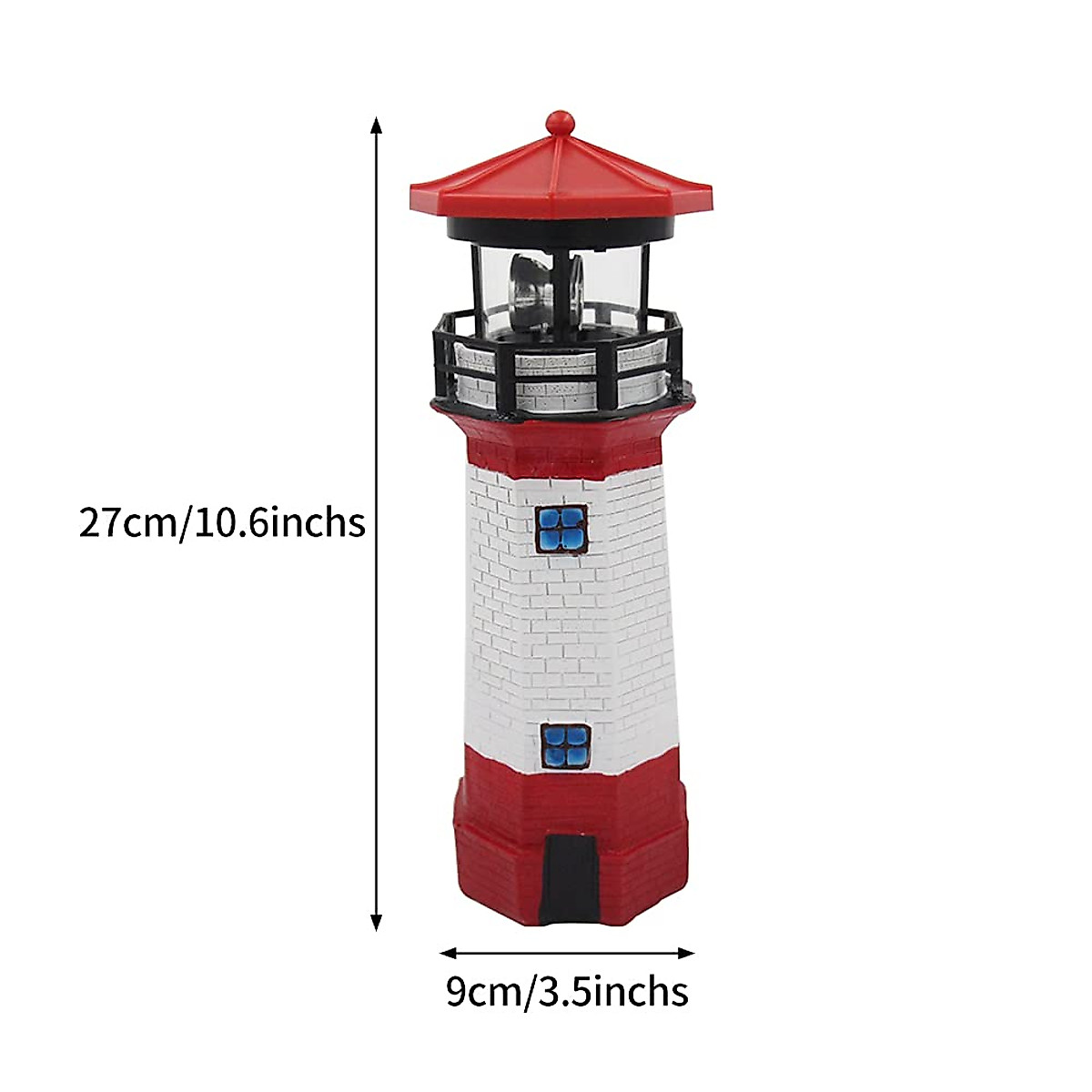 GEZICHTA Solar Lighthouse Garden Statue with Rotating Lamp, 27cm Resin Solar Lighthouse Sculpture Waterproof Garden Ornaments Outdoor LED Waterproof Solar Led Lamp for Yard Lawn Patio (Red)