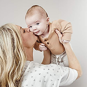 WeeSprout Unisex Set of 4 Organic Towel Cotton Burp Cloths Four Ultra-Absorbent Layers Keep Clothes Dry, Button Transforms Burp Cloth into Baby Bib, Machine Washable (Neutral Set, Full)