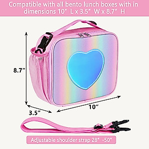 Samhe Lunch Box for Kids Girls, Insulated Rainbow Tote Bag Leakproof Thermal Cooler Reusable Lunch Bag for School Office Outdoor (Pink with Strap)