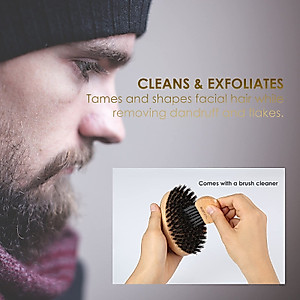 Beard Brush, BESTOOL Beard Brush Kit Boar Bristle Beard Brush for Men Wooden Mustache Brush for Daily Grooming Makes a Nice Gift for Men with Beard or Mustache