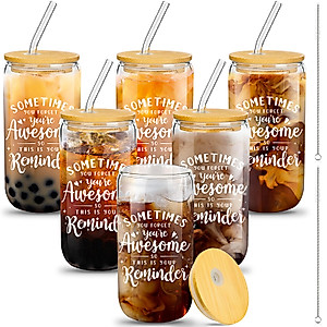 Purpeak 6 Set Team Gifts for Employees Thank You Gifts Teacher Staff Appreciation Gifts 16oz Can Shaped Beer Glass with Lids Straws Brushes Thank You Cups for Nurse Coworkers(Sometimes Forget)