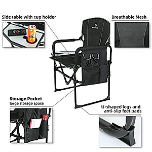 ROCK CLOUD Folding Camping Chair with Storage Pocket and Side Table Compact Portable Camp Chairs Outdoor for Camp Lawn Hiking Fishing Sports Black
