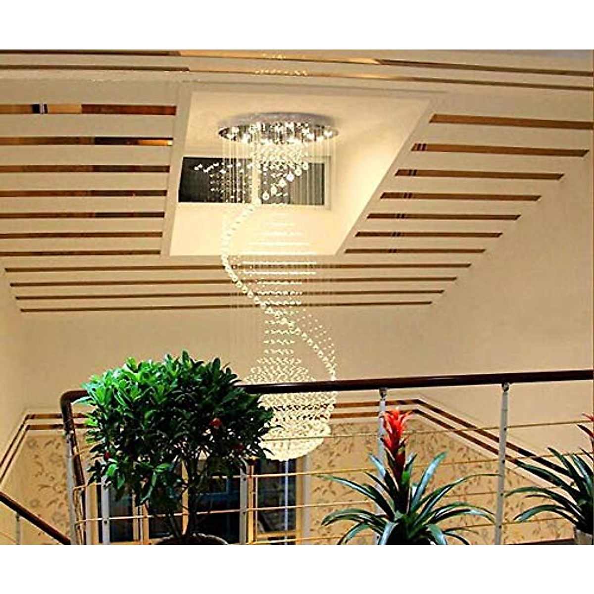 Moooni Modern Large Spiral Crystal Chandelier Lighting Luxury Rain Drop Flush Mount Ceiling Light for Foyer Staircase Entryway D 31.5" X H 98"