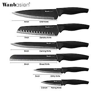 Wanbasion Black Stainless Steel Knife Set, Sharp Kitchen Knife Set Professional, Kitchen Knife Set Dishwasher Safe For Cooking