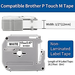 5-Pack Compatible Brother P Touch M-231 M Tape M-K 231 431 531 631 731 Label Tape for Brother PT-65 PT-90 PT-M95 PT-70BM PT-45 Label Maker,12mm 0.47 White/Red/Blue/Yellow/Green