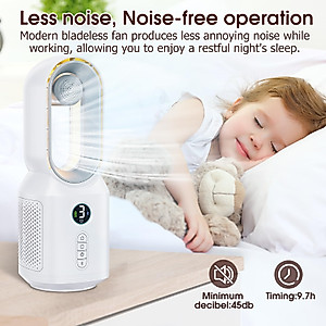 Desk Bladeless Fan with 3 Speeds, 13" Small Fan with Light, Portable Quiet Fan for Bedroom Home, Office, Travel