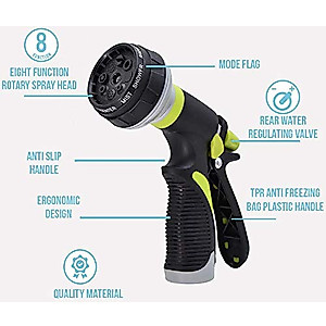 Garden Hose Nozzle | Hose Spray Nozzle | Water Nozzle Water Hose Nozzle Sprayer | 8 Adjustable Watering Patterns, Slip and Shock Resistant for Watering Plants, Cleaning, Car Wash and Showering Pets