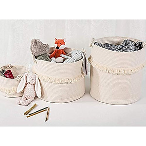 Woven Storage Baskets Cotton Rope Decorative Hamper for Nursery, Toys, Blankets, and Laundry, Cute Tassel Nursery Decor - Home Storage Container