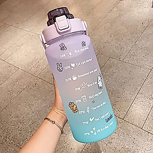 Owlike Motivational BPA Free Water Jug with Handle 2L Large Capacity Matte Water Bottle Kettle with Time Marker Straw for Sports Fitness