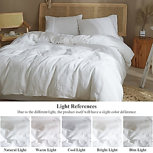 Ivellow Bed Linen Set, 100% Pure French Linen Duvet Cover, Queen, 3Pcs (1 Duvet Cover, 2 Pillowcases), Off White