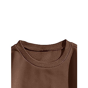 SweatyRocks Women's Casual Long Sleeve Sweatshirt Round Neck Pullover Tops Coffee Brown M