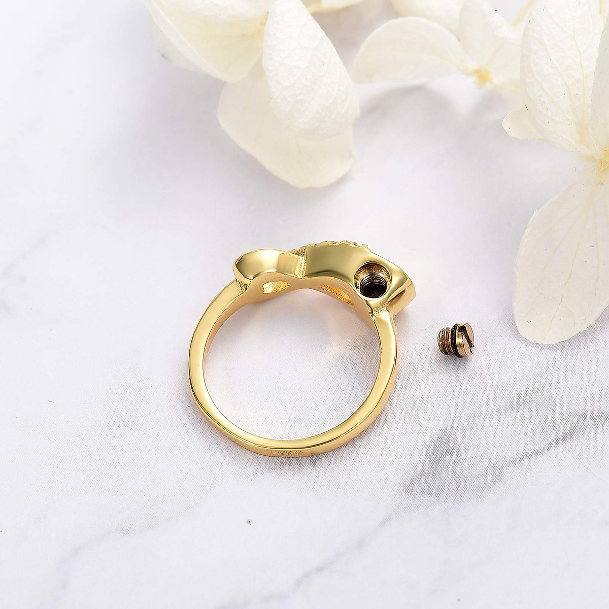 XSMZB Cremation Ring for Ashes Crystal Infinity Ring Memorial Keepsake Urn Ring Holder Ash for Pet/Human Urn Ring for Women (Gold, 6)