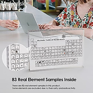 Mukarisk Large Size Periodic Table with Real Elements Inside, 7.9 Inch Acrylic Periodic Table with Elements Samples, Periodic Table Display with Elements, 7.9 * 5 * 1 inch