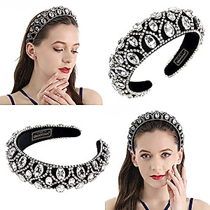 QIANXUAN Crystal Rhinestone Headbands For Women White Pearl Headbands For Girls Padded Headband Black Velvet Jewelry Chain Hairband Handmade Pearly Flower Retro Filling Diamond Hair Accessories