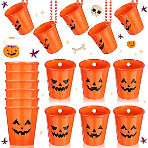 Geelin 24 Pieces Halloween Shot Glass Necklace Halloween Party Cups Necklace on Beaded Plastic Shot Necklace Cups for Halloween Party Decorations Supplies (Orange, Pumpkin)