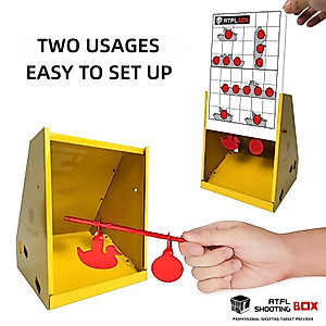 ATFLBOX BB Trap Target with 20pcs 7'' X 9'' Paper Targets and 2 Metal Silhouettes Spinner Shooting Targets for Airsoft, Rifle, Pellet Gun, Airgun