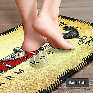 Kitchen Mat Set of 2 Farmhouse Anti Fatigue Floor Mat,Rooster Buffalo Plaid Sunflowers Kitchen Rug Sets PVC Leather Waterproof & Non-Slip Comfort Standing Mats for Kitchen,Sink,Office,Laundry