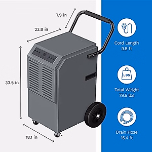 hOmeLabs Commercial Grade Dehumidifier - 160 Pint - Built-In Pump, Drain Hose, Washable Filter - Large Basements, Industrial/Commercial Spaces, Job Sites