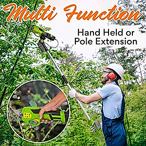 SereneLife Metal 7.2V Lithium-ion Rechargeable Battery Powered Electric Pruning Shears Garden Trimmer-Cordless Branch Cutter Pole Pruner w/Telescopic Handle PSPR190