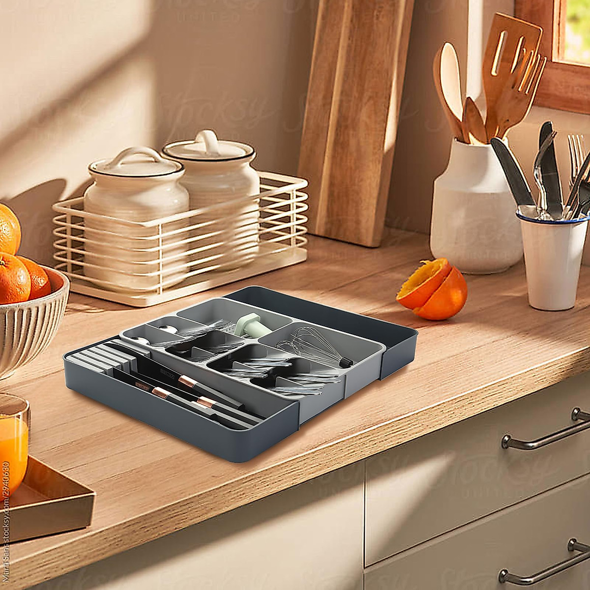 SEVEN LUCKY LIGHT Silverware Organizer Expandable Cutlery Drawer Organizer Food Grade PP5 Utensil Drawer Organizer BPA Free