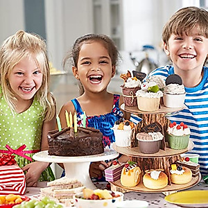 3 Tier Woodland Cardboard Cupcake Stand Wild Round Cupcake Tower Display Wood Grain Cupcake Holder Birthday Party Dessert Tower Decor Supplies