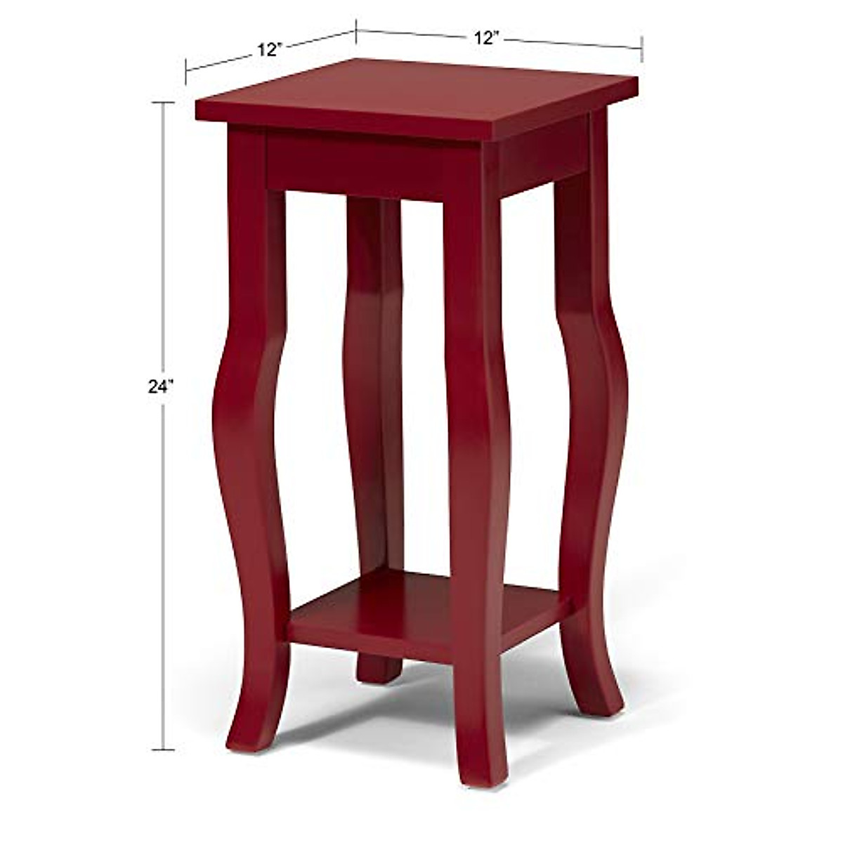 Kate and Laurel Lillian Wood Pedestal End Table with Curved Legs and Shelf, Red