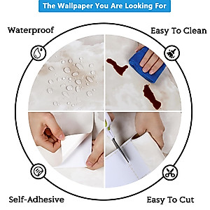 CRE8TIVE Beige Cloudy Marble Contact Paper for Countertops Cabinets Waterproof 12"x80" Matte Cream White Marble Peel and Stick Wallpaper Removable Self Adhesive Marble Vinyl Wrap for Kitchen Bathroom