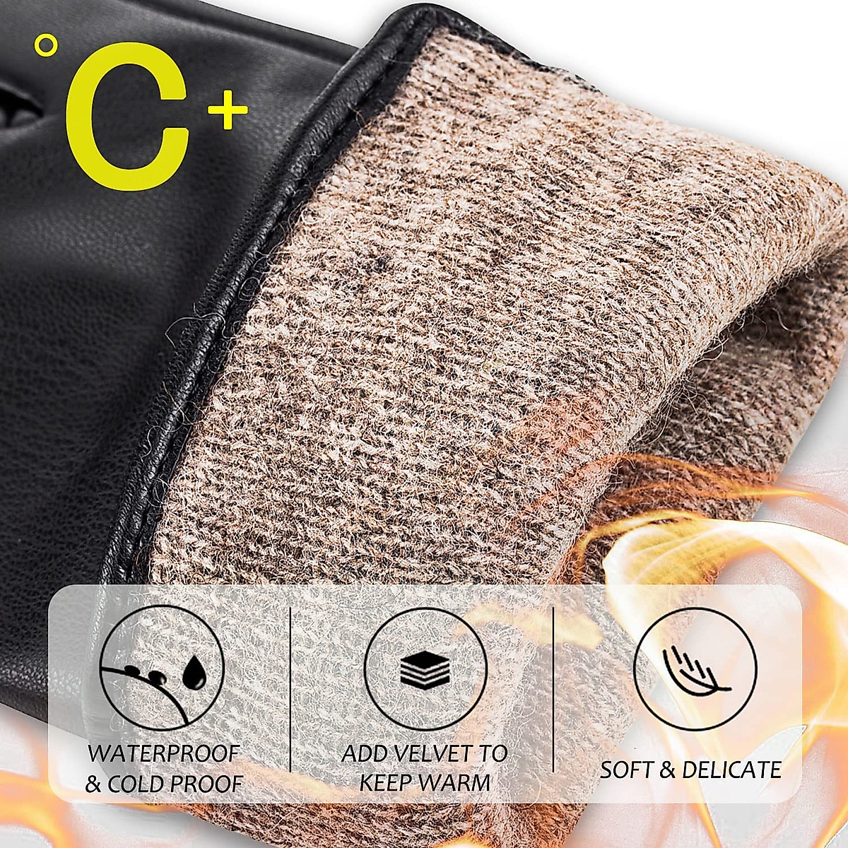 ISHISBEB Leather Gloves for Women Winter Warm Gloves Touch Screen Warm Wool Lined Texting Driving Gloves