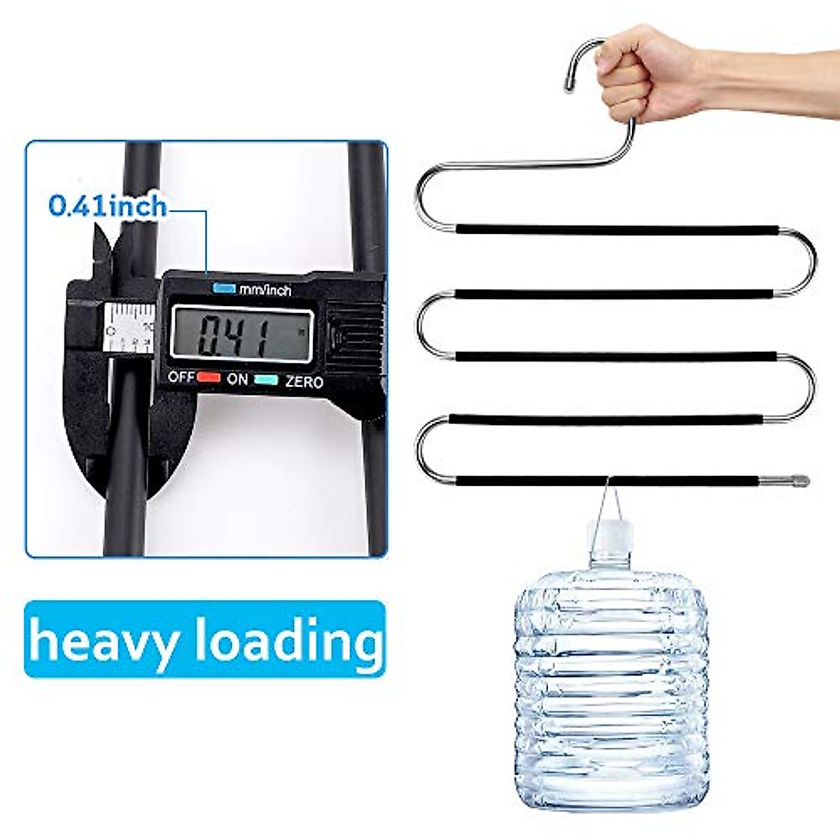 8pcs Pants Hangers S-Type Jeans Trousers Hangers Stainless Steel Clothes Hangers Closet Space Saving for Pants Jeans Scarf Organizer (Black with 10 Clips)