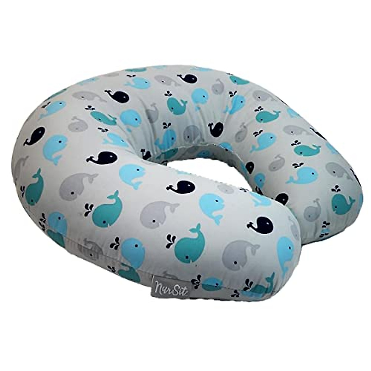 NurSit Nursing Pillow and Positioner, Hypoallergenic Breastfeeding or Bottle Feeding, Perfect for Bonding with Baby, Machine Washable, Whale