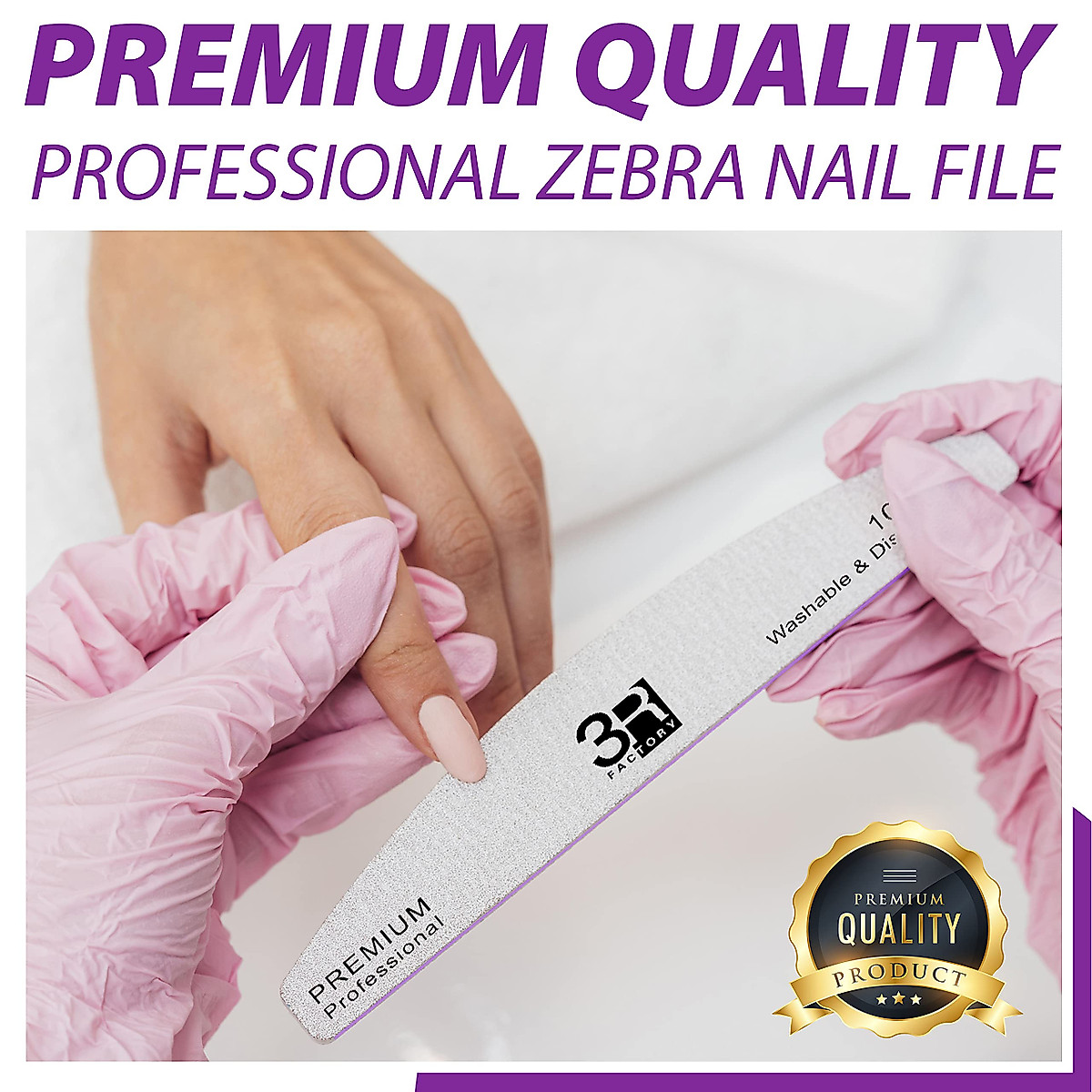 180 Grit Nail File - 3R Factory Emery Boards for Nails, Double Sided Nail Files for Natural Nails, Limas 100/180 Board Nail Files for Acrylic Nails (10pcs Pack)