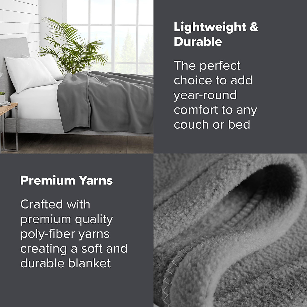 Bare Home Polar Fleece Blanket - Full/Queen Blanket - Grey - Warm & Cozy - Premium Fleece Blanket - Blanket for Bed, Sofa, Camping, Travel and Cold Nights - Lightweight Blanket (Full/Queen, Grey)