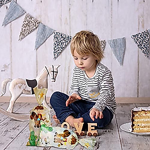 100 Pieces Cowboy Cellophane Bags West Cowboy Treat Party Bags Western Cactus Cow Horse with 150 Pieces Golden Twist Ties for Chocolate Candy Snacks Cookies Cowboy Themed Birthday Party