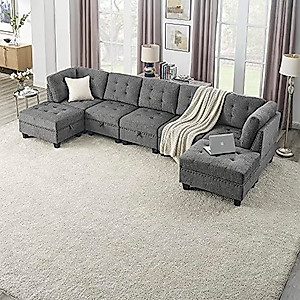 FULife Free Combination Modular Sofa Reversible Sectional Couch Oversized L Shaped Sofá Upholstery Deap Seat Sleeper Couches Bed with Storage for Living Room,3 Single Chairs,2 Corners,Double Ottomans