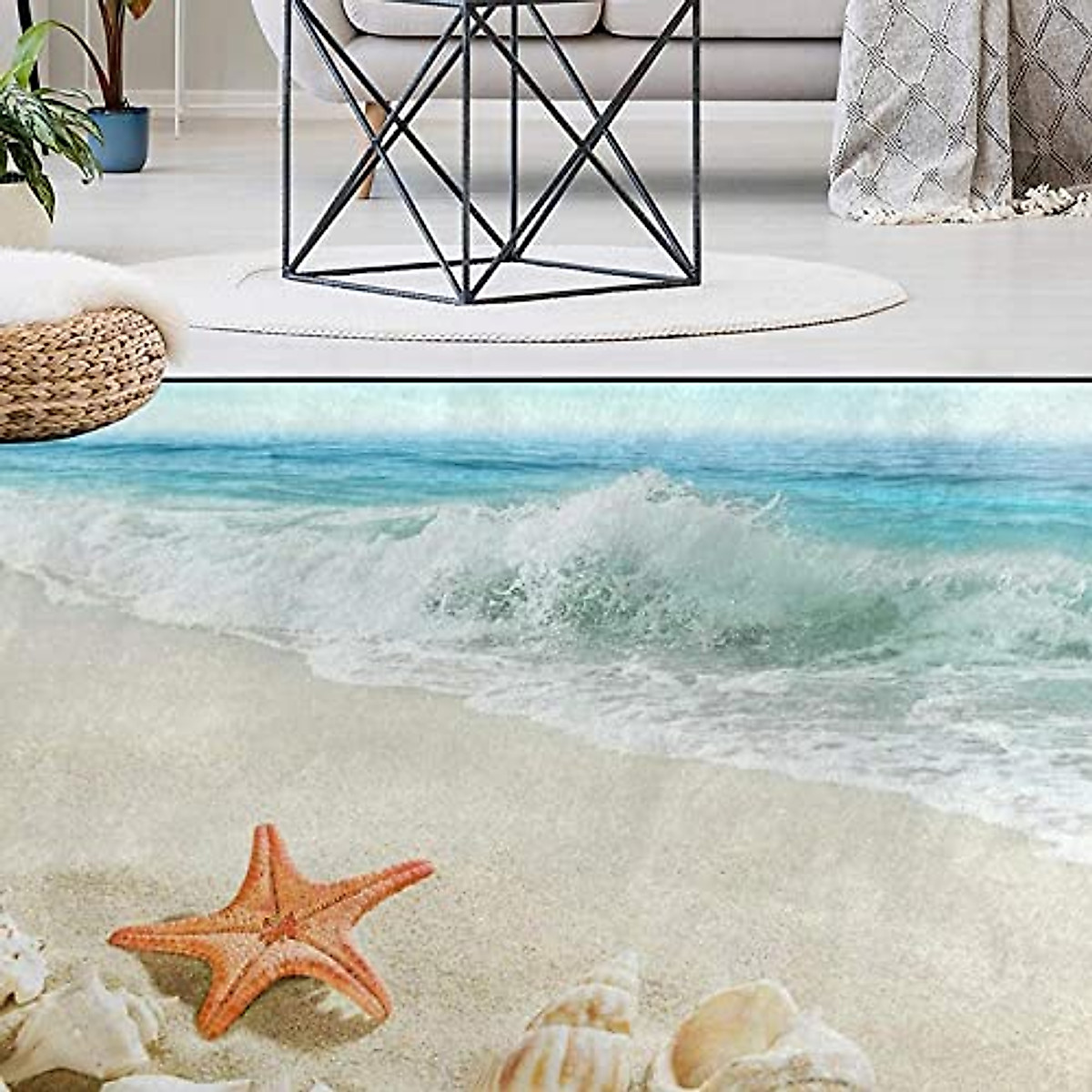 Summer Ocean Beach Area Rug 4x6ft/48x72in/120x180cm,Starfish Seashells Polyester Yoga Mat for Living Dining Dorm Room Bedroom Home Carpet Decor