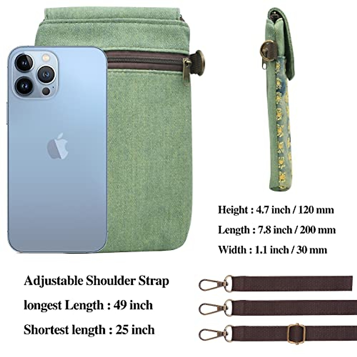WITERY Small Crossbody Bags for Teen Girl - Handmade Cute Canvas Cross Body Phone Purse Cloth Pouch with Adjustable Shoulder Strap, Mini Women Travel Cell Phone Purse Wallet