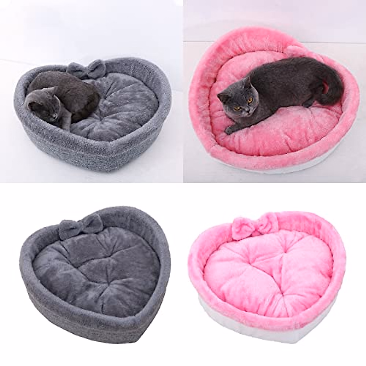WE-POLUJ Cat Bed - Heart-Shaped Pet Bed for Cats or Small Dogs, Anti-Slip Bottom, Washable Self Warming Autumn Winter Indoor Sleeping Bed
