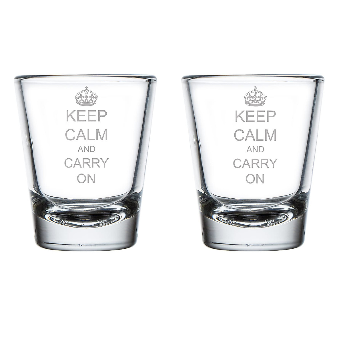 MIP Set of 2 Shot Glasses 1.75oz Shot Glass Keep Calm And Carry On Crown