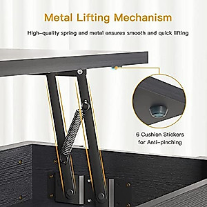 NOBLEWELL Coffee Table Lift Top with Storage Compartment and Separated Open Shelves, Pop Up Coffee Table for Living Room, 39.4in L, Black