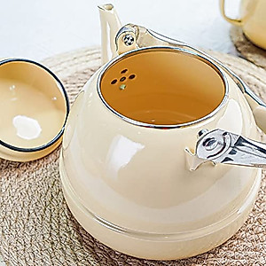 MIPODS Enamel Tea Kettle for Stovetop, 1.5L Enamel Teapot Coffee Pot with Metal Anti-Scald Handle, Hot Water Kettle Pot for Kitchen Gas Stove Top