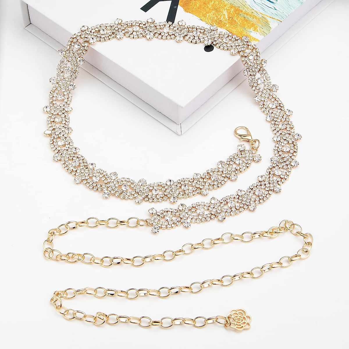 Rhinestone Belt Sliver Sparkly Crystal Dimonad Belt for Women Dresses Wedding Dress Bridal Belt Gold Loop