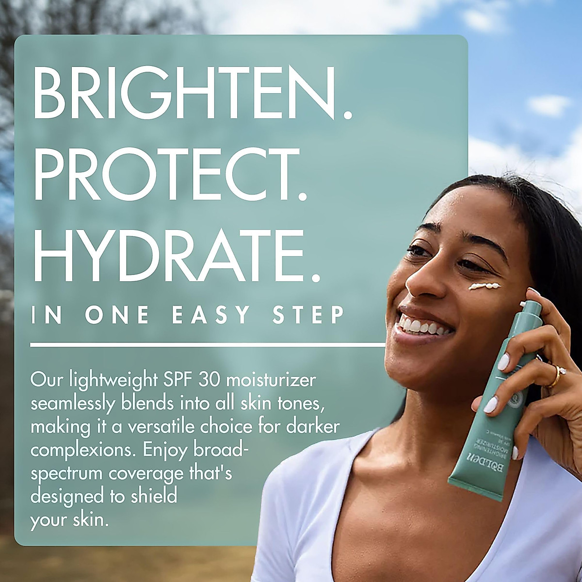 Bolden SPF 30 Brightening Face Moisturizer with Vitamin C | Broad Spectrum UVA/UVB Sunscreen | Applies Clear without Chalky Residue | Ideal for Melanin Rich Skin | 2.0 FL Oz